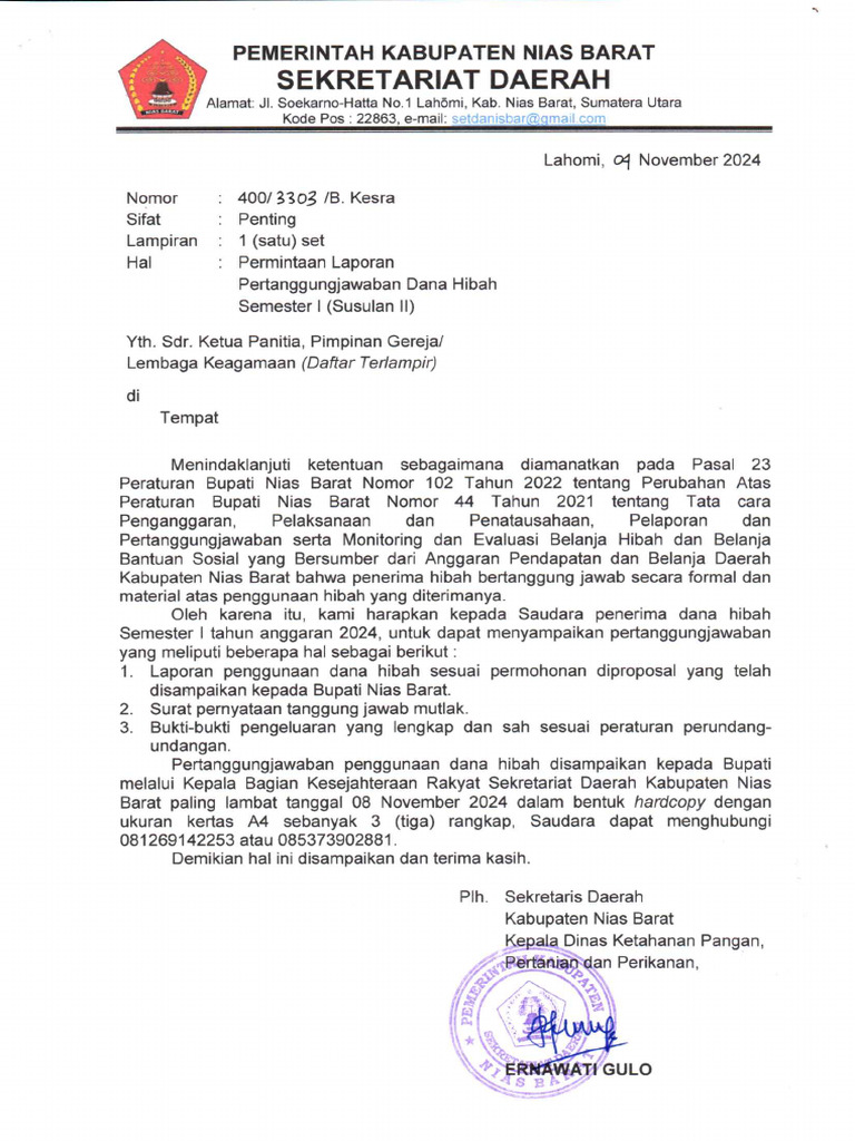 Surat Permintaan SPJ Hibah Susulan II | PDF