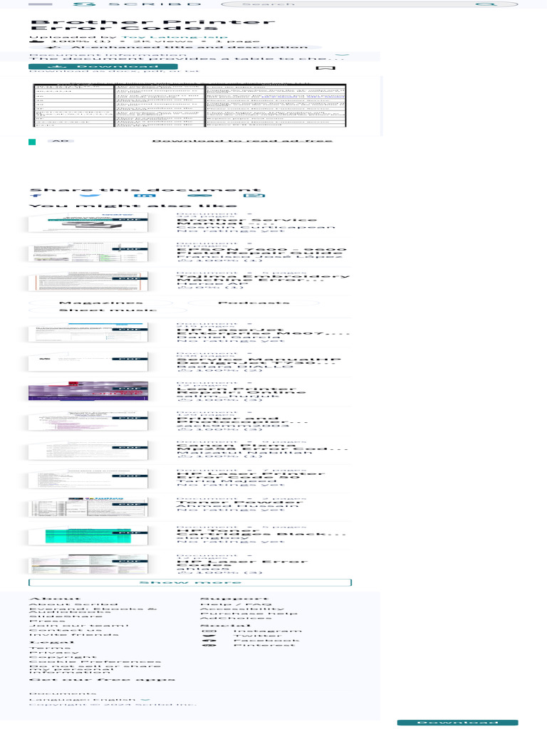 Brother Printer Error Codes PDF | PDF | Printer (Computing) | Scribd