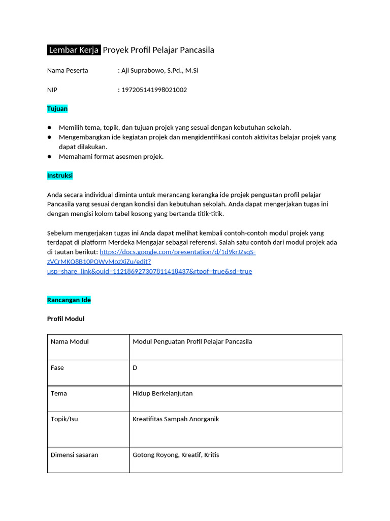 Lembar Kerja P5 | PDF