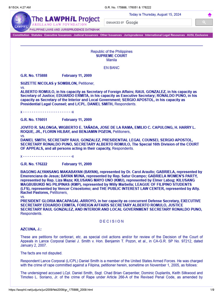 Nicolas v. Romulo GR No. 175888 February 11, 2009 | PDF | Treaty | Government