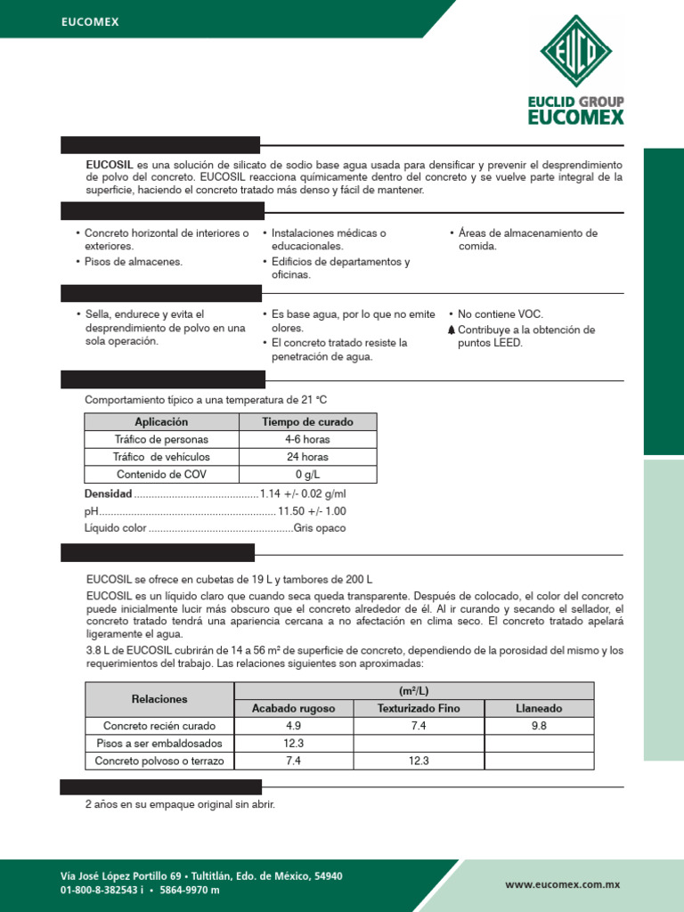 Densificador EUCOSIL para Concreto | PDF | Hormigón | Agua