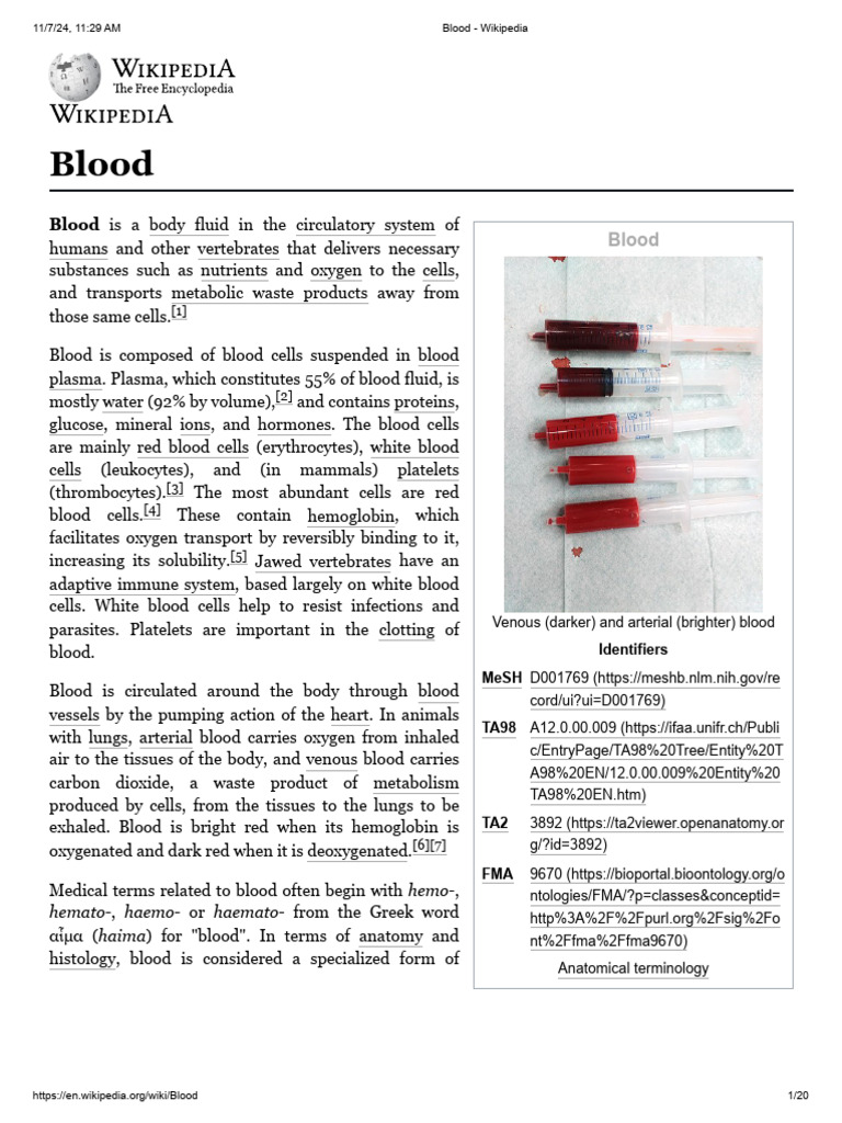 Blood - Wikipedia | PDF | Blood | Hemoglobin