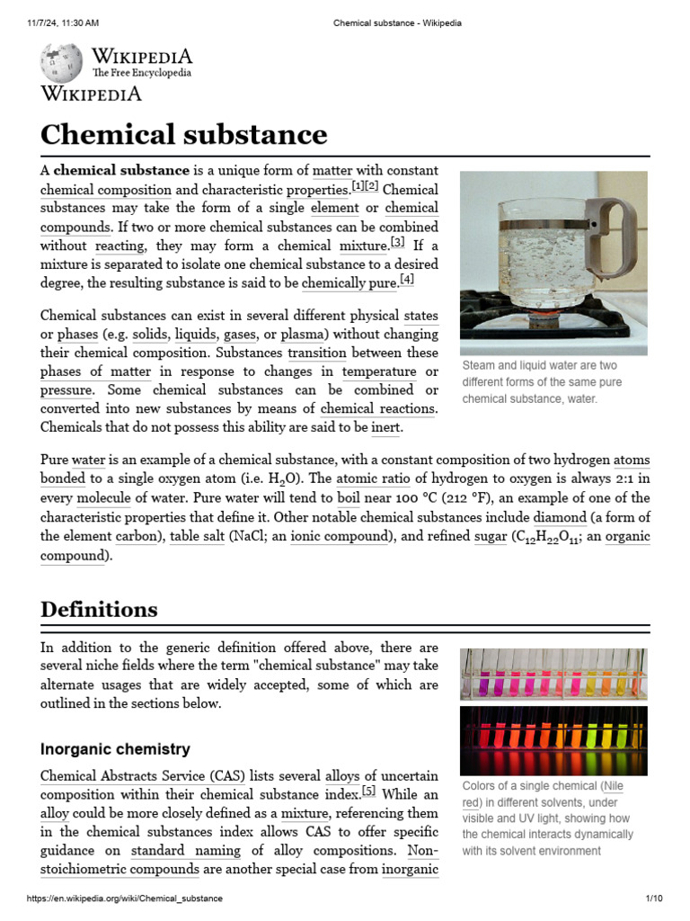 Chemical substance - Wikipedia | PDF | Chemical Substances | Stoichiometry