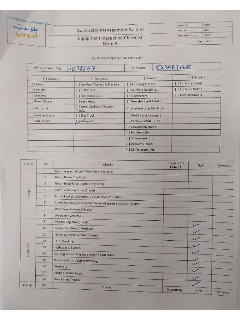 4.2 Compactor 7038647 - Initial Inspection Checklist - Yanpet | PDF