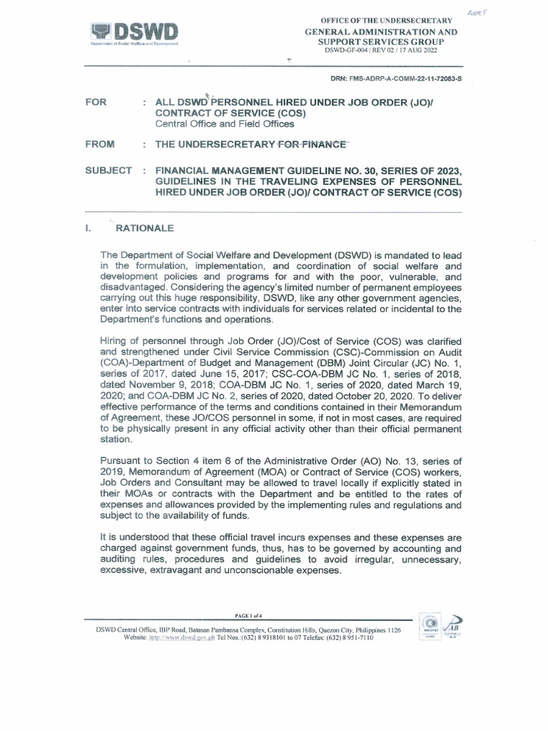 FMG No. 30 Series of 2023 Guidelines in The Traveling Expenses of ...