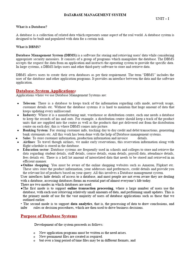 Dbms Unit I | PDF | Databases | Relational Model