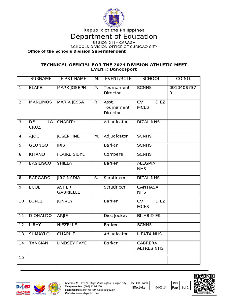 Technical Officials for Dancesport Meet | PDF