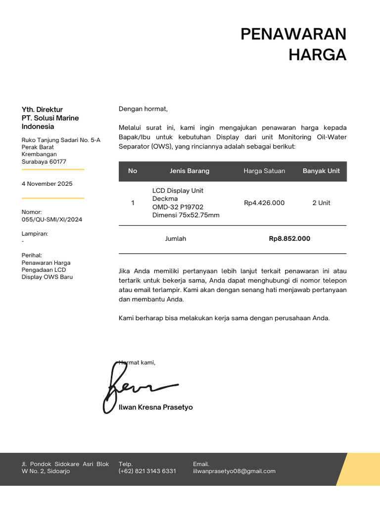 Penawaran Harga LCD Display OWS | PDF | Pengelolaan Keuangan & Uang