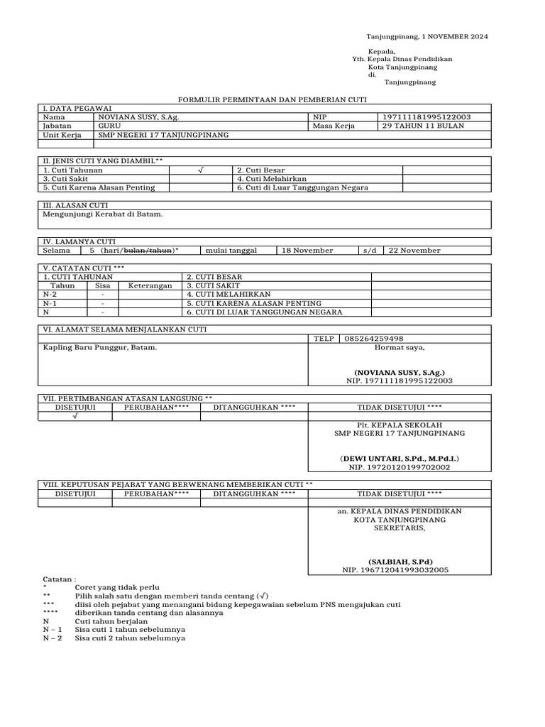 Format Cuti Buk Susy | PDF