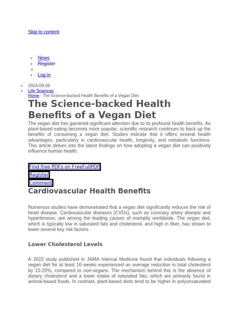 The Science-Backed Health Benefits of A Vegan Diet | PDF ...
