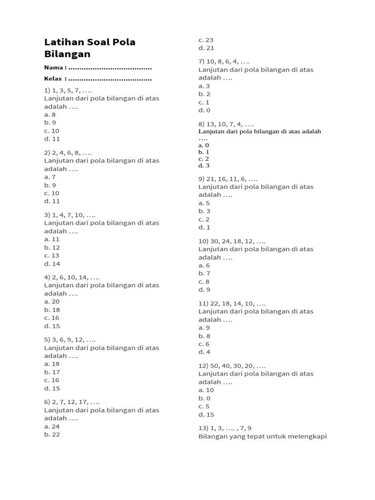 Latihan Soal Pola Bilangan | PDF | Metode & Bahan Ajar