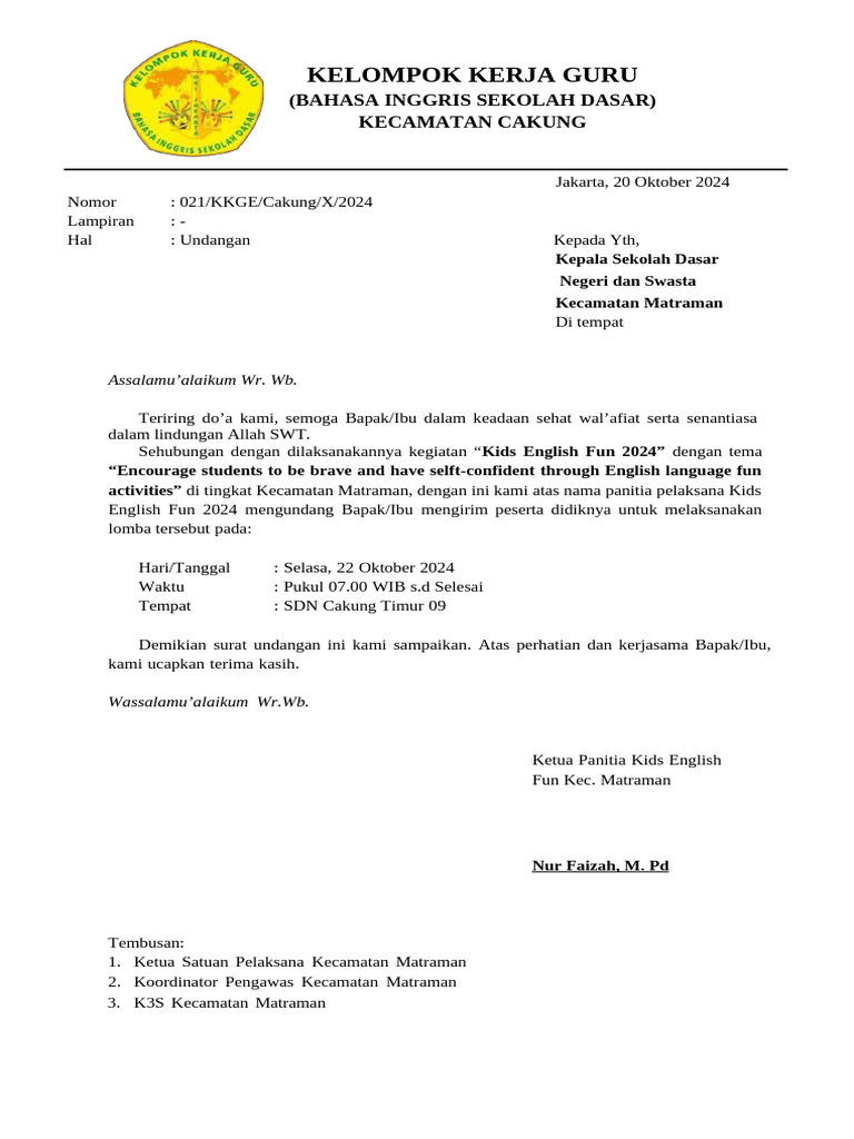 Surat Undangan Peserta Lomba | PDF