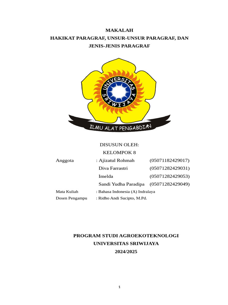 B.Indo Kel 8 - Hakikat, Unsur, Dan Jenis Paragraf | PDF