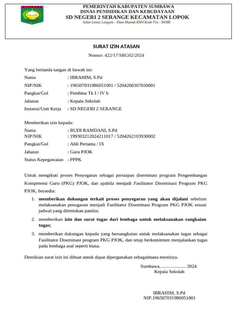 Surat Izin Budi Ramdani | PDF