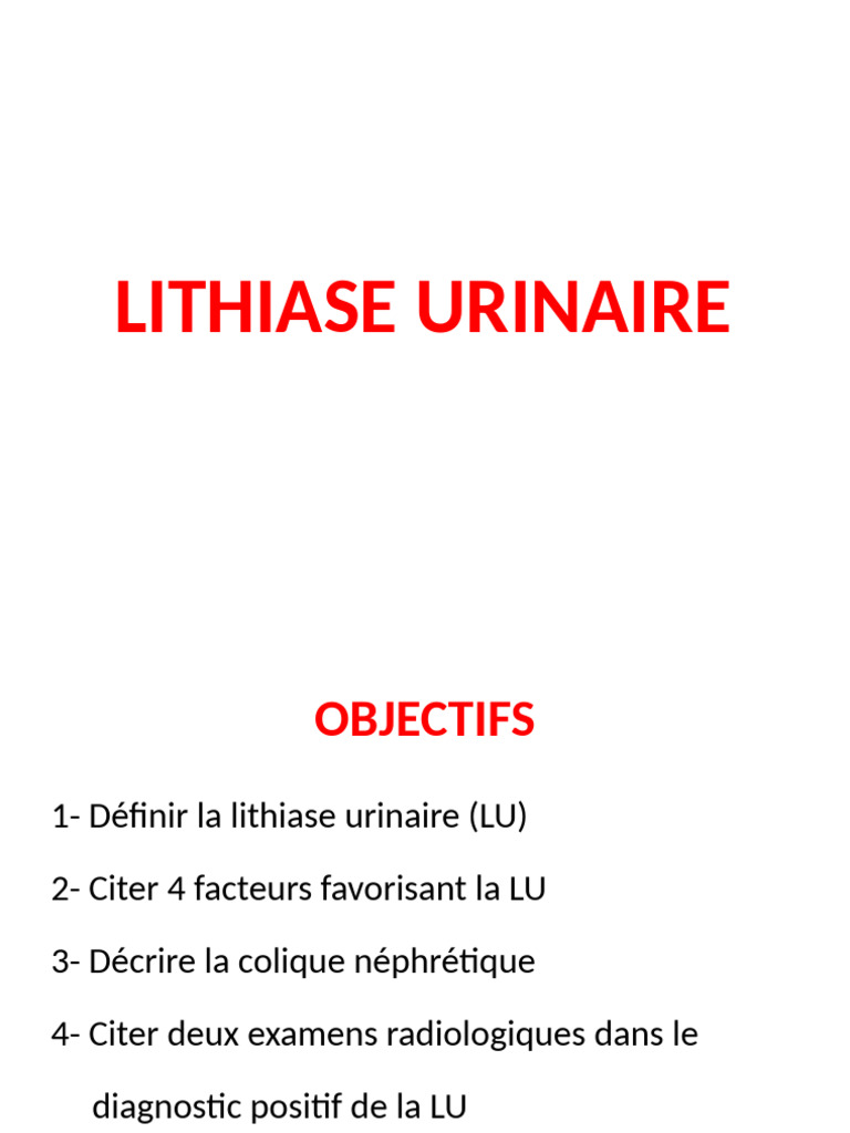 Comprendre la lithiase urinaire : causes et traitements | PDF ...