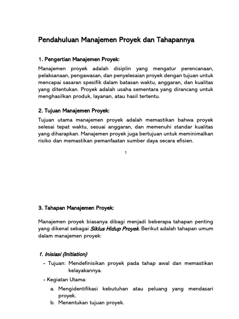 01 Pendahuluan Manajemen Proyek Dan Tahapannya | PDF | Karier & Perkembangan | Bisnis