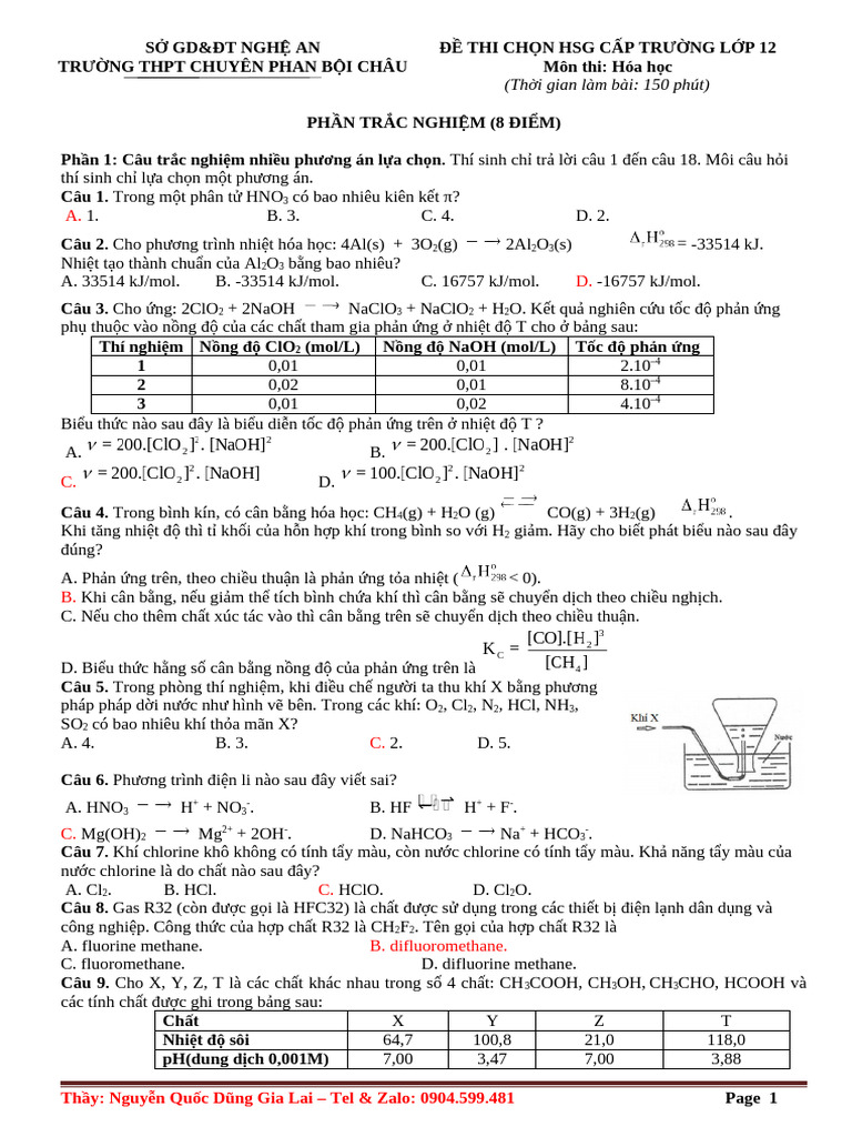 2024-2025 HSG 12 Đề Chọn Đội Tuyển Phan Bội Châu Nghệ An - File Đề + HDC | PDF
