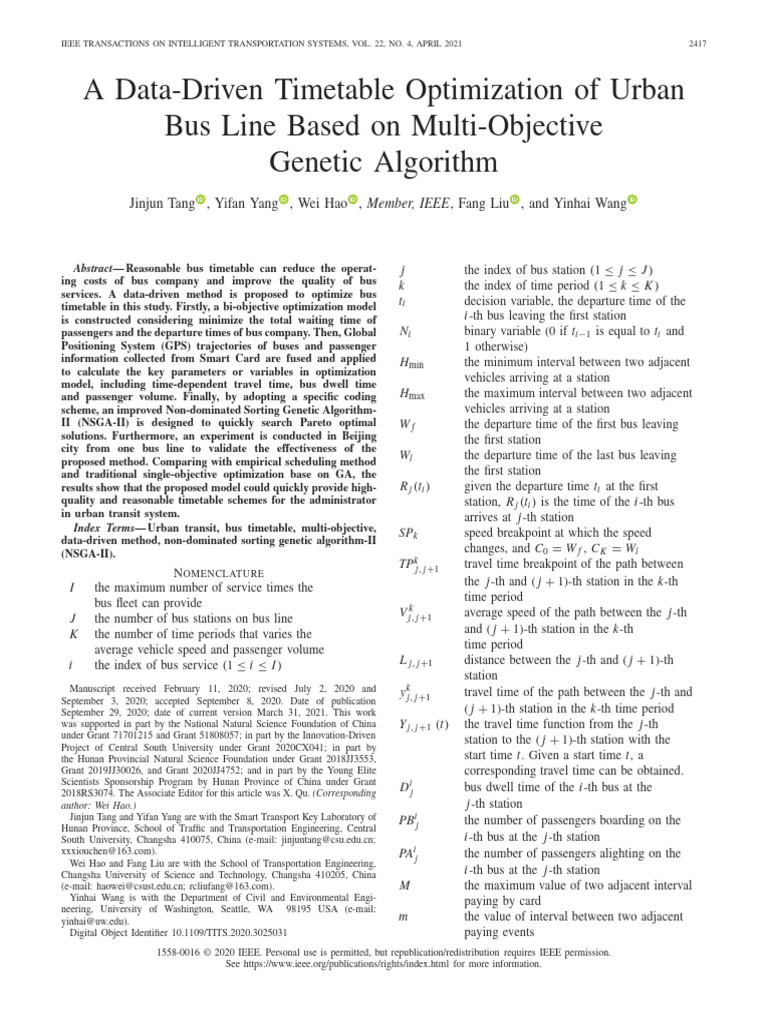 A Data-Driven Timetable Optimization of Urban Bus Line Based On Multi-Objective Genetic ...