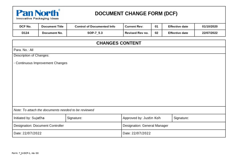 Document Change Form | PDF | Finance & Money Management