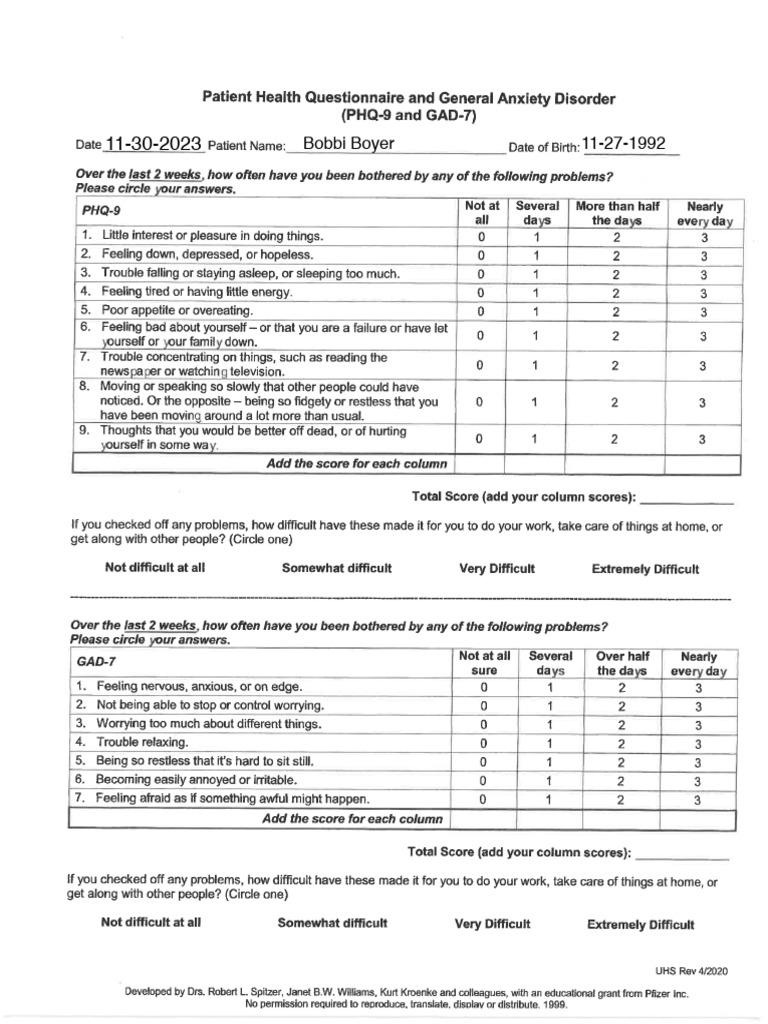 PHQ-9 and Gad-7 | PDF