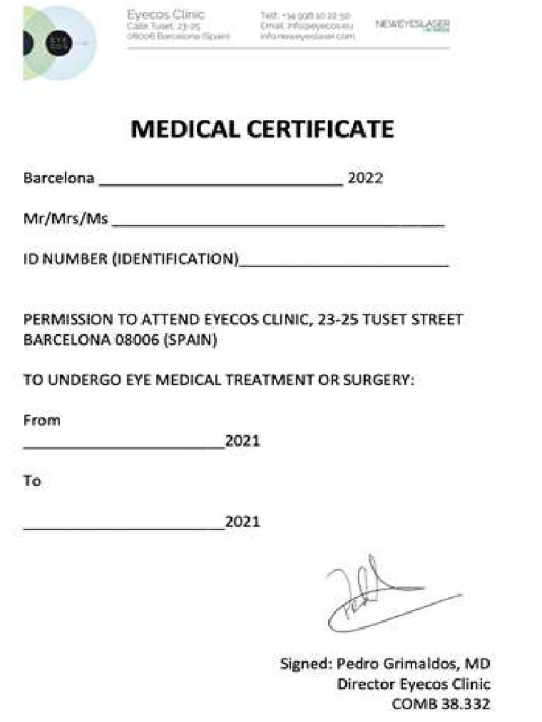Travel Medical Certificate | PDF