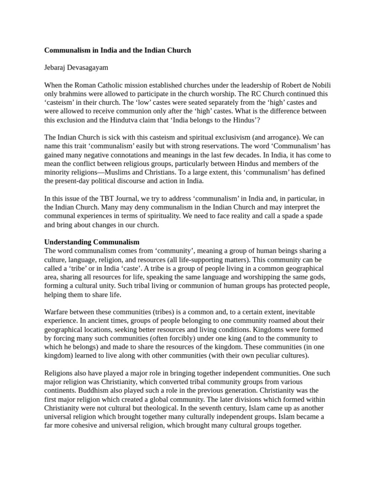 Communalism Poser - Jebaraj EDITED | PDF | British Raj | Caste