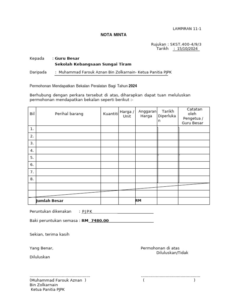 Contoh Nota Minta | PDF
