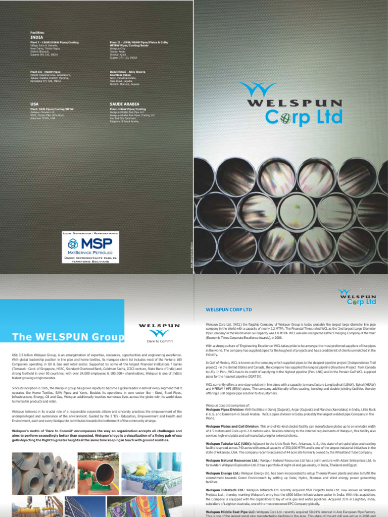 Welspun Corp Brochure-MSP | PDF | Pipe (Fluid Conveyance)