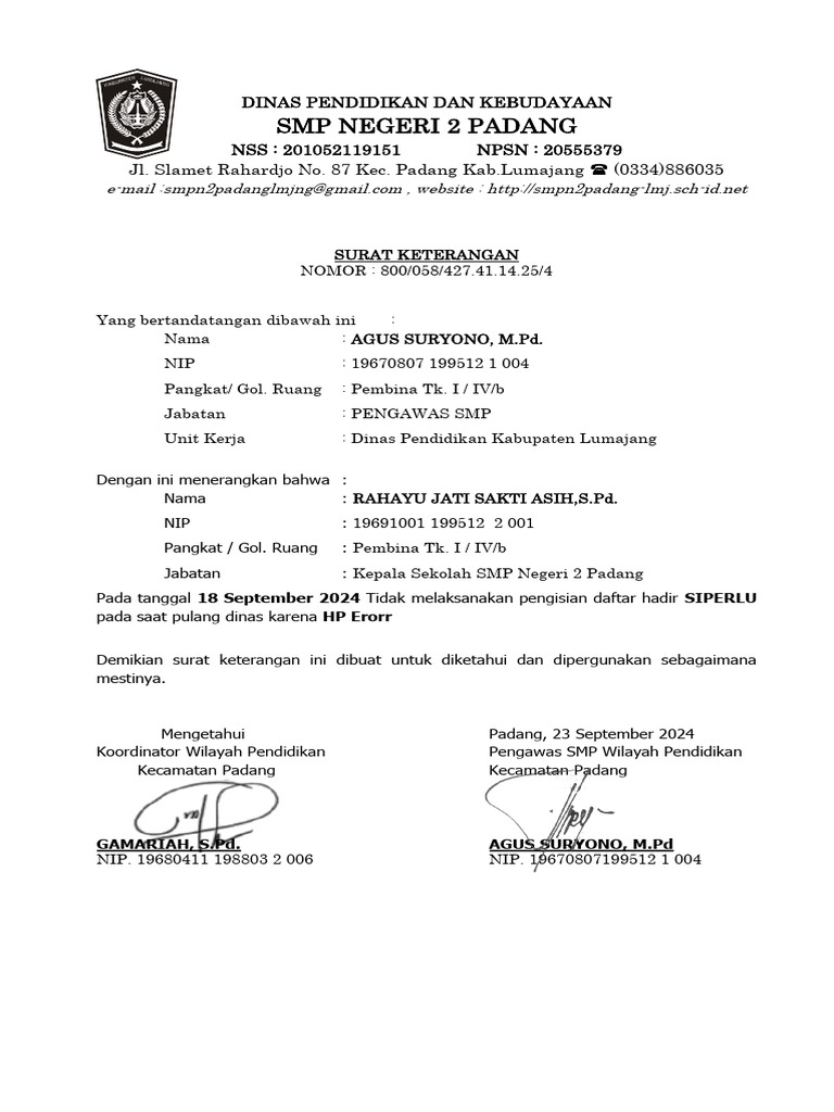 SUKET TIDAK ABSEN SIPERLU Bu RAHAYU TANGGAL 18 SEPTEMBER 2024 | PDF