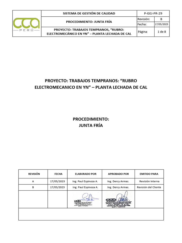 P-Gej-Pr-29 - Rev - B - Procedimiento de Junta Fría | PDF | Hormigón ...