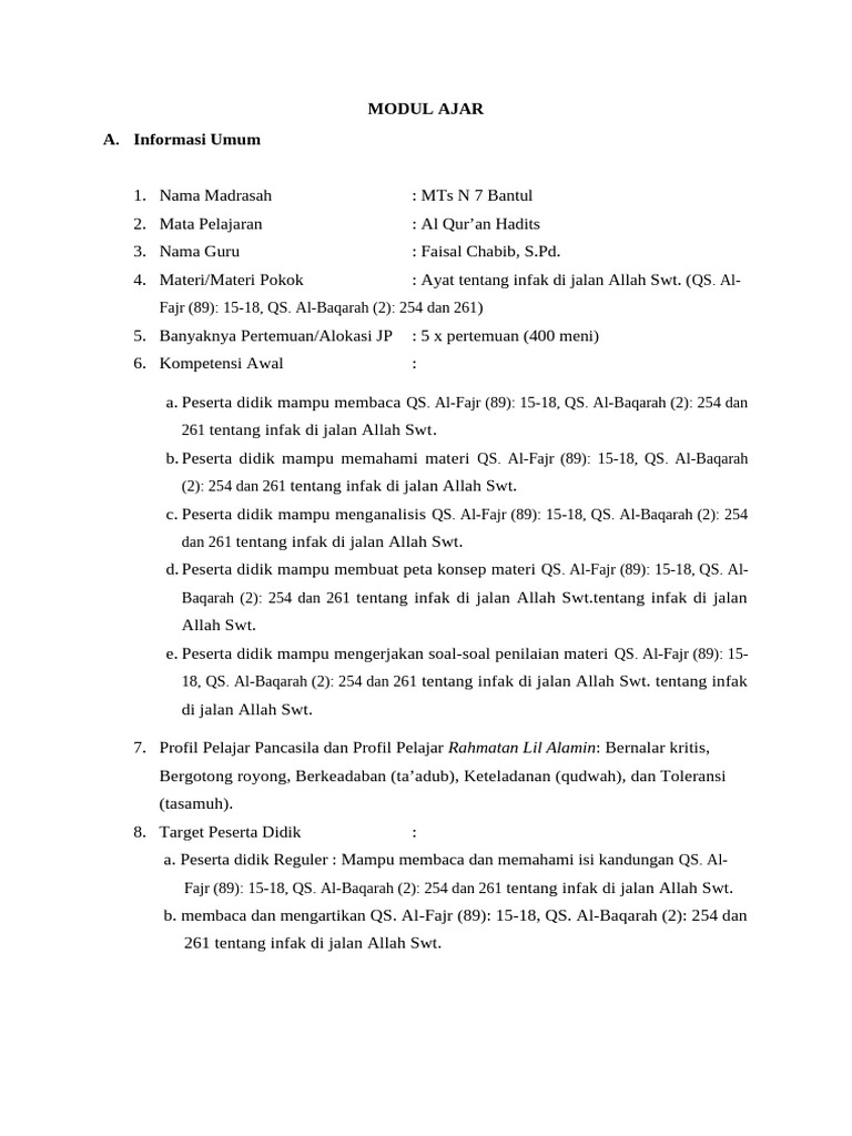 Modul Ajar QH Kelas 8 Bab 2 | PDF