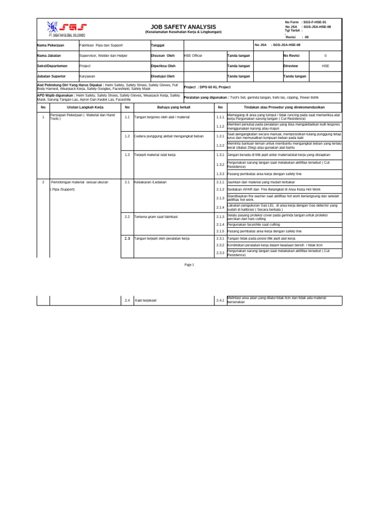 Jsa Fabrikasi Pipa Dan Support | PDF