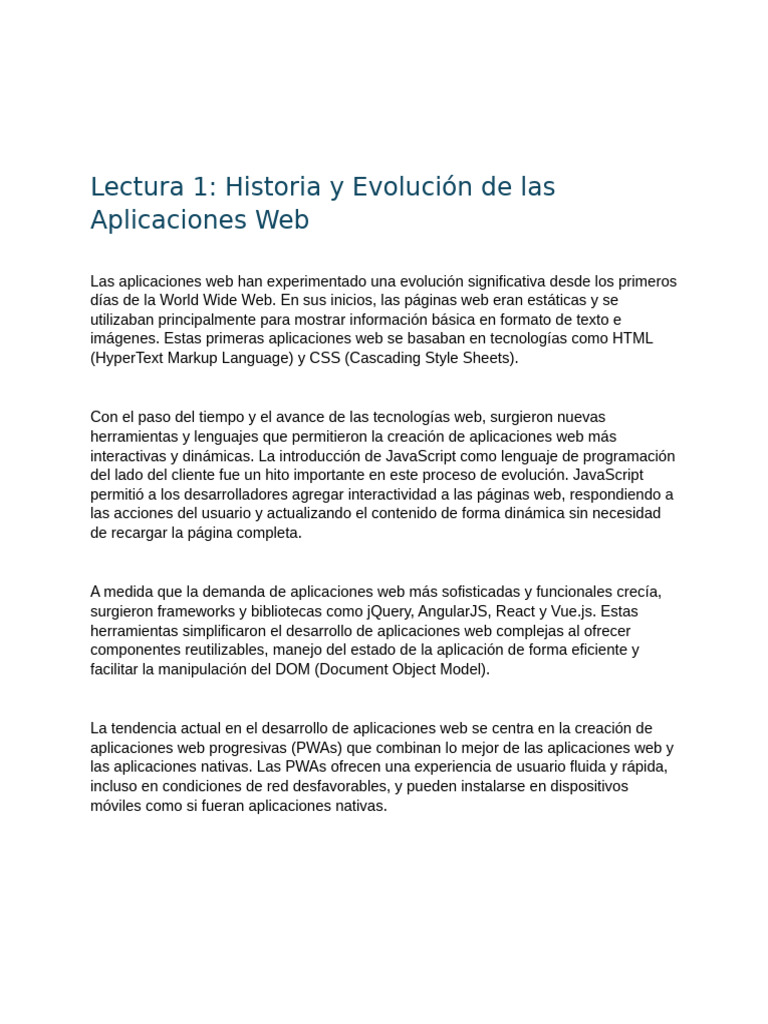 Lectura 1 Historia y Evolución de Las Aplicaciones Web | PDF | Aplicación web | Red mundial