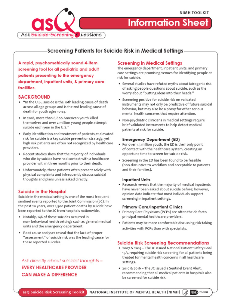 Information Sheet Asq Nimh Toolkit | PDF | Patient | Mental Health
