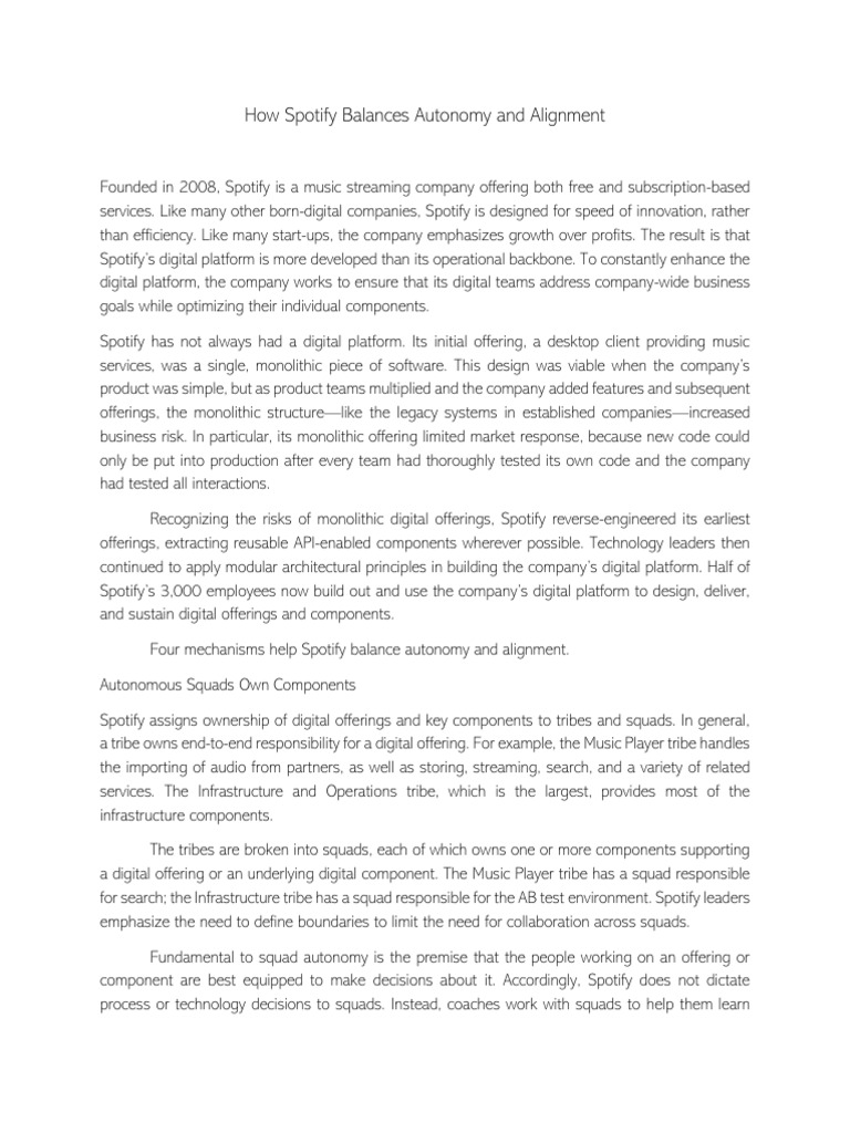 15 How Spotify Balances Autonomy and Alignment | PDF | Spotify | Knowledge