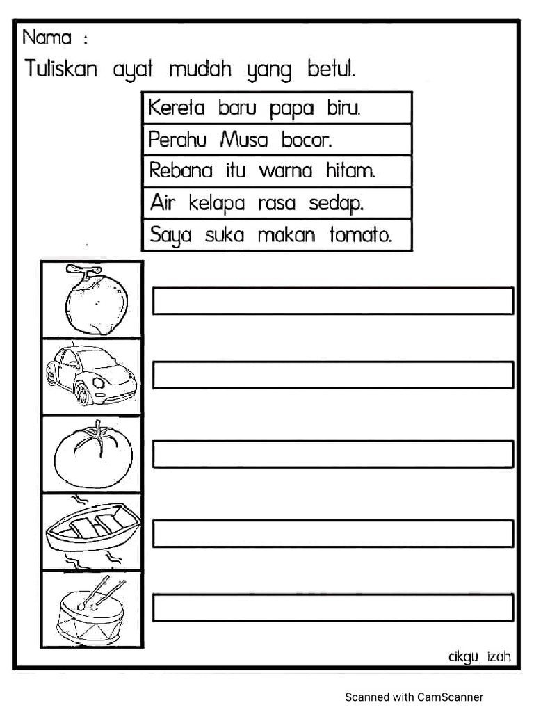 Latihan Menulis Ayat Mudah by Cikgu Izah | PDF