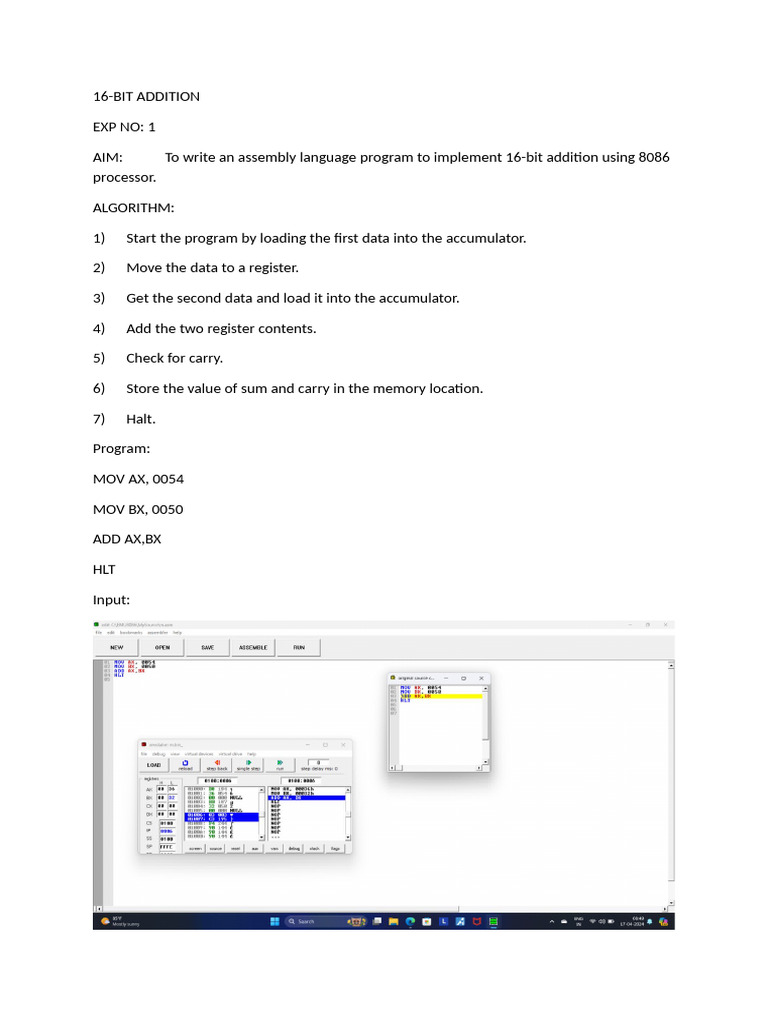 16 Bit Add 8086 | PDF | Business