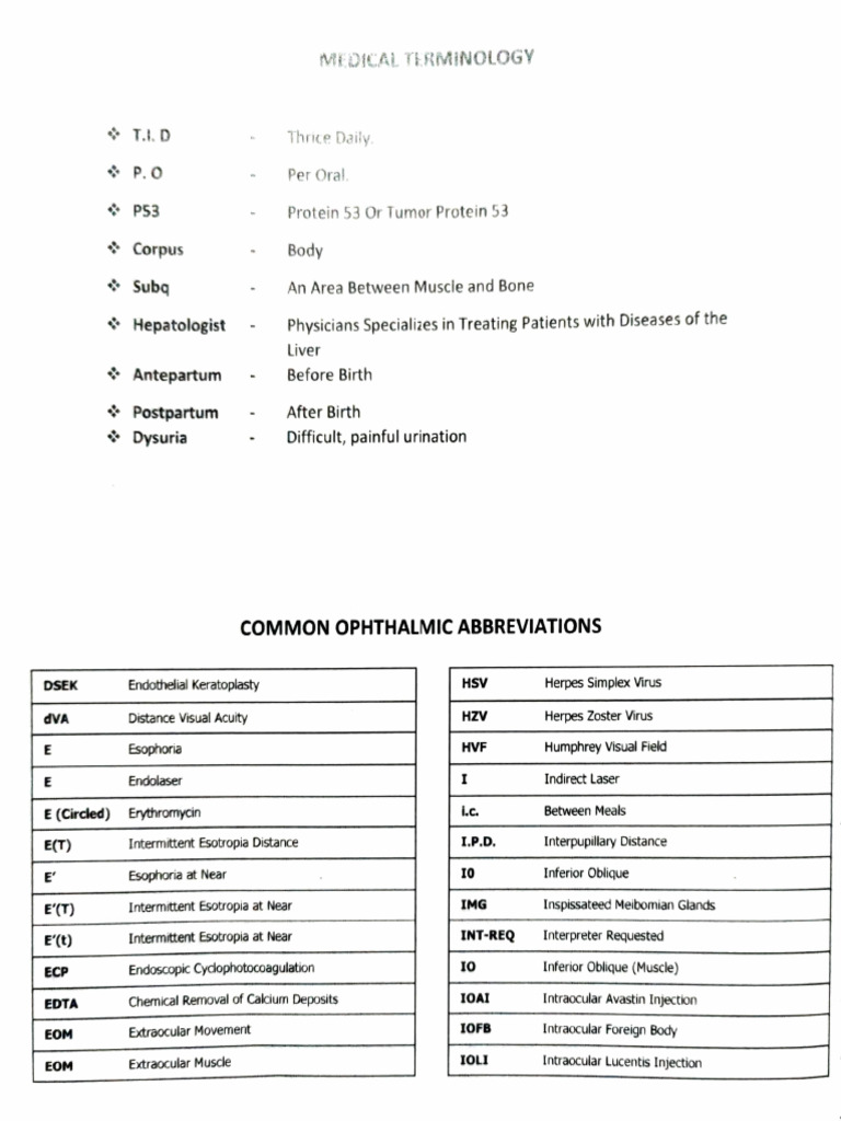 Medical Terminology & Ophthalmic Abbreviations & Specialist | PDF ...