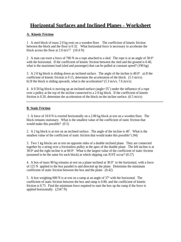 06 - Horizontal and Inclined Planes - Worksheet 4 | PDF | Friction | Force