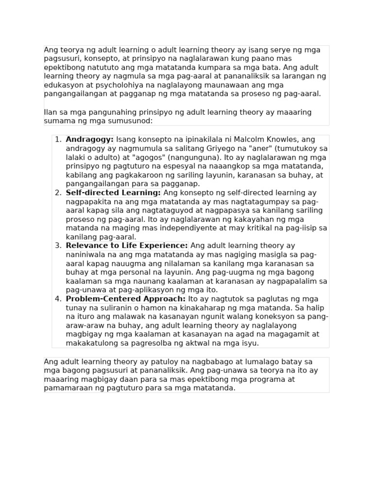 Adult Learning Theory | PDF
