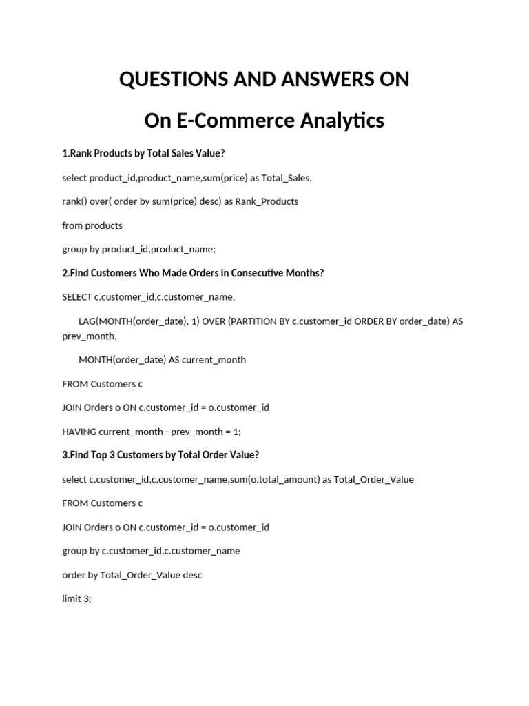 Questions and Answers On E-Commerce Analytics | PDF | Career & Growth