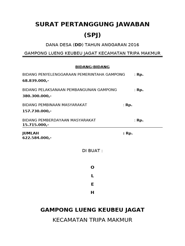 Cover Surat Pertanggung Jawaban (SPJ) | PDF