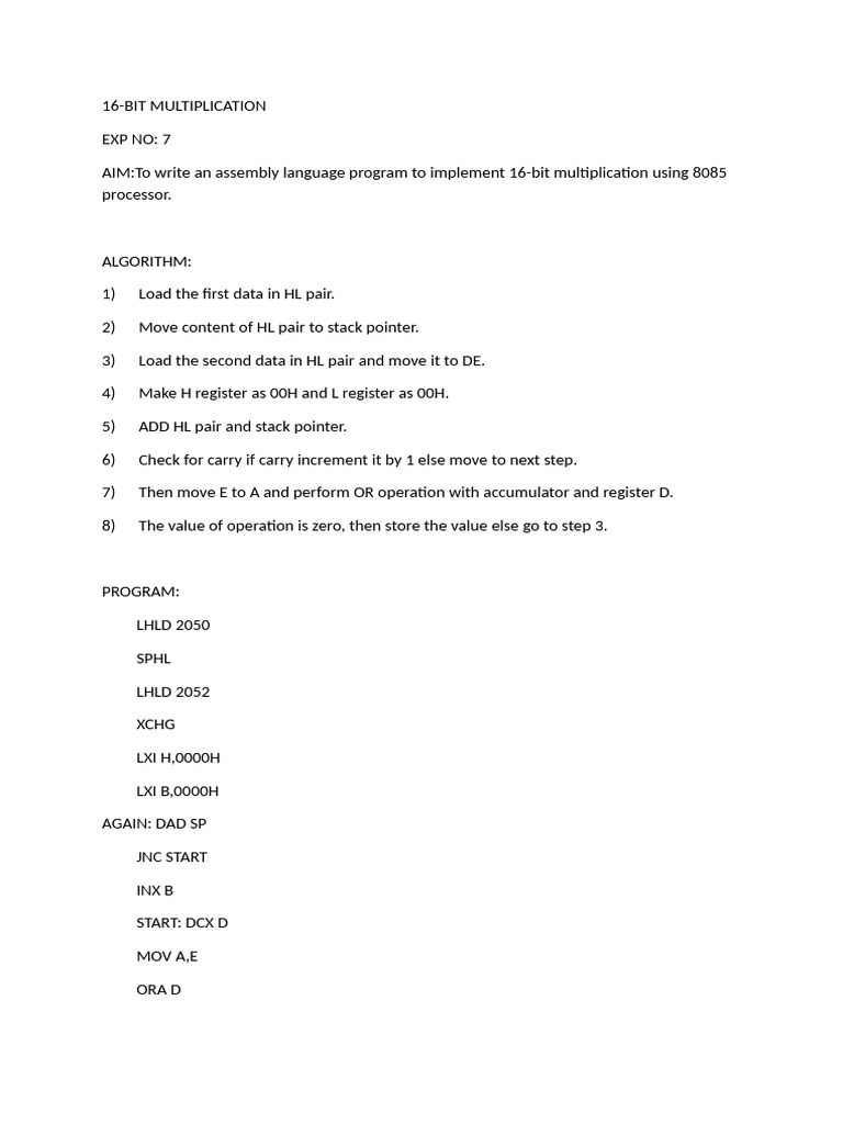 16 Bit-Multiplication | PDF
