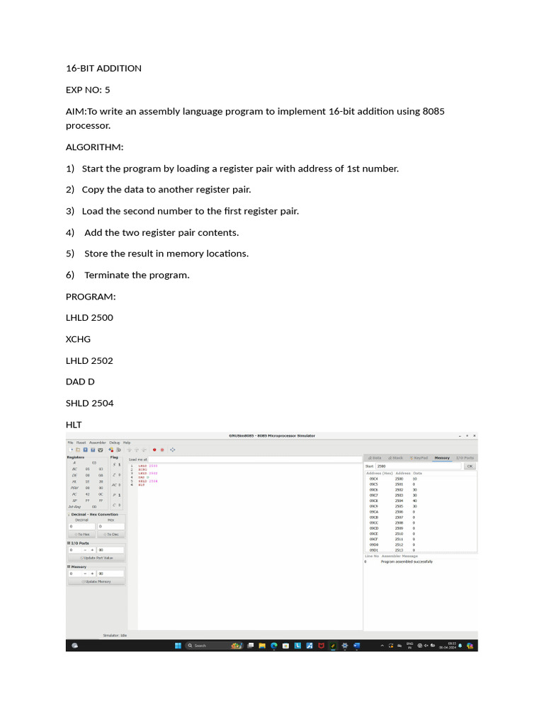 16 Bit-Addition | PDF | Technology & Engineering