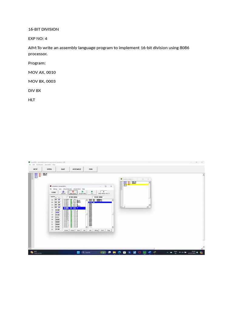 8086 16 Bit Division | PDF