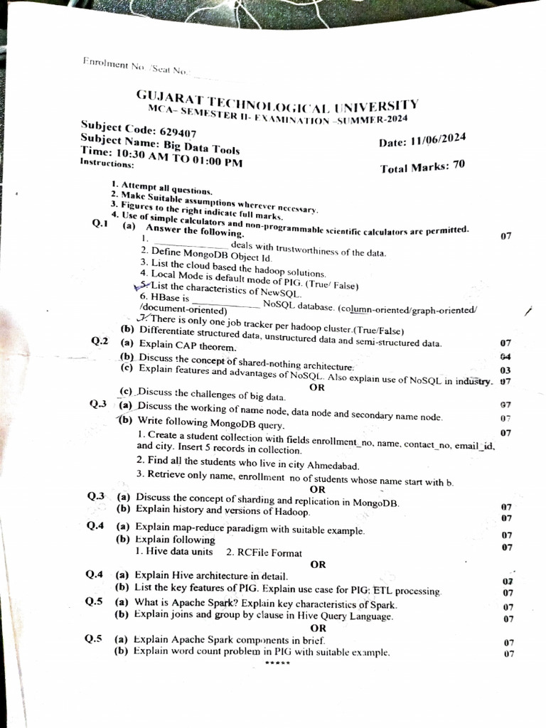 Big Data Question Paper | PDF | Apache Hadoop | No Sql