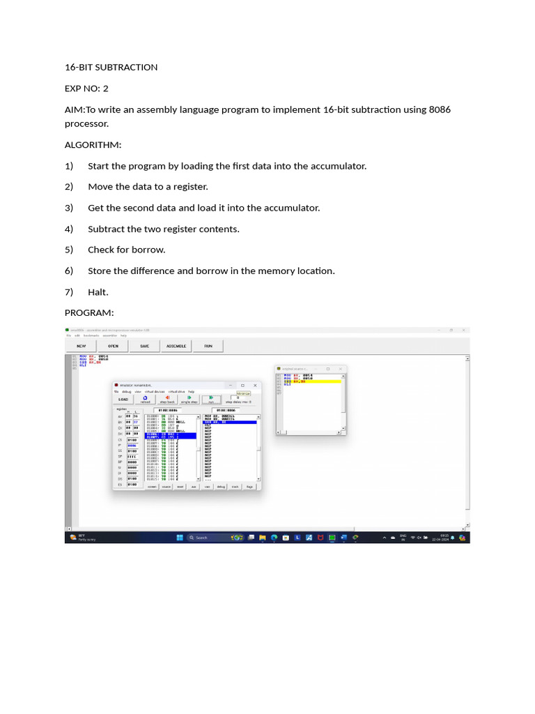 8086 16 Bit Subtraction | PDF