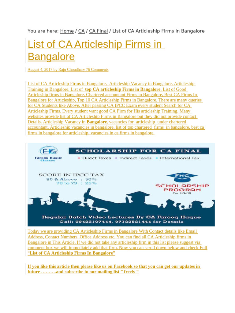 List of CA Firms in Bangalore | PDF | Bangalore