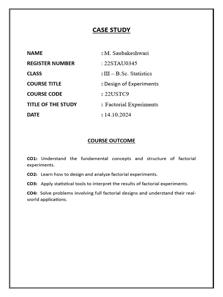 CASE STUDY DOE | PDF | Experiment | Design Of Experiments