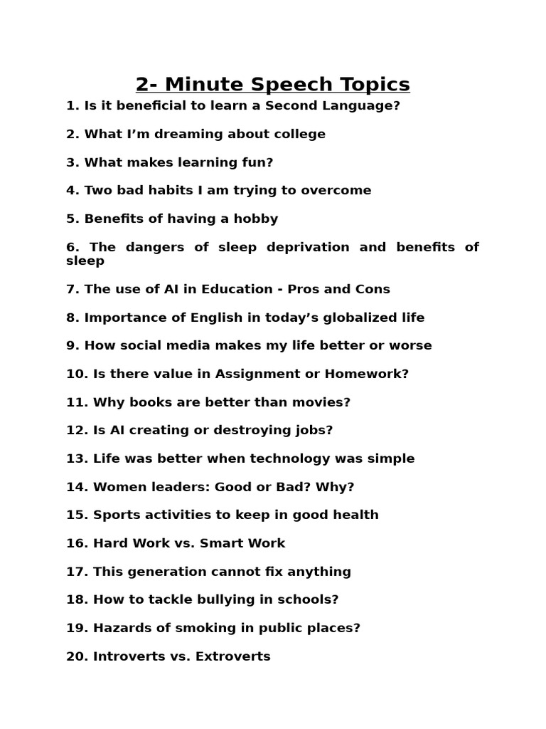 2024 Speech Topics | PDF | Social Science